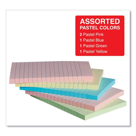Self Stick Note Pads Note Ruled 4 X 6 Assorted Pastel Colors 100