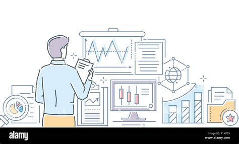 Data Analysis Modern Line Design Style Vector Illustration Stock