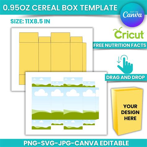 Cereal Box Blank Template Canva Svg Printable Instant Download Etsy