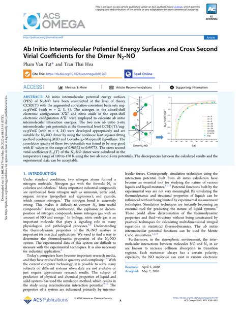 Pdf Ab Initio Intermolecular Potential Energy Surfaces And Cross Second Virial Coefficients
