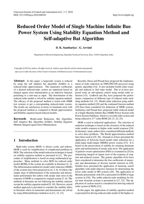 Pdf Reduced Order Model Of Single Machine Infinite Bus Power System