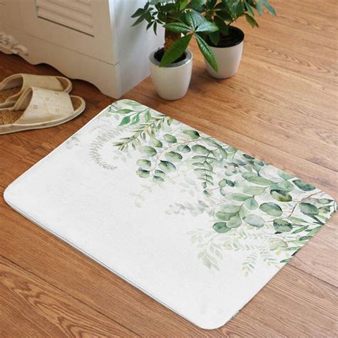 Sage Green Bathroom Rugs Nature Plant Leaves Bath Mat Soft Flannel Bath