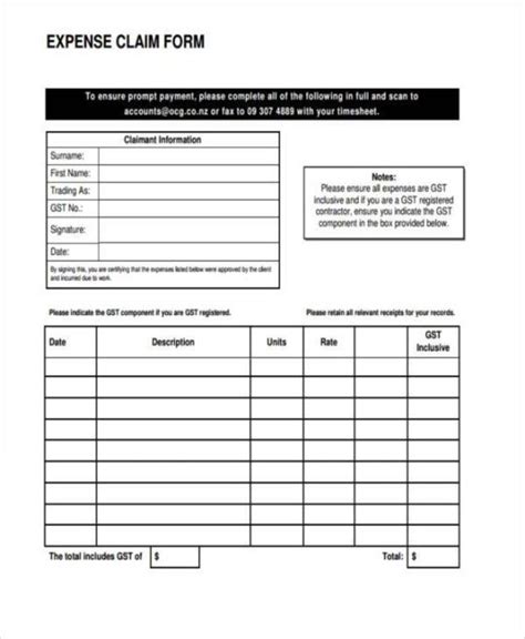 Employee Expense Claim Template
