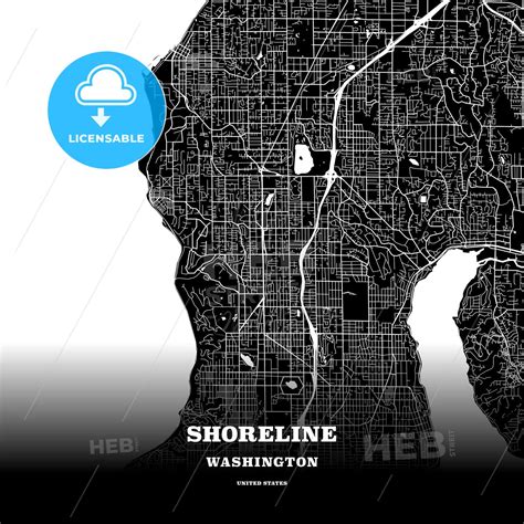 Black Map Poster Template Of Shoreline Washington Usa Hebstreits
