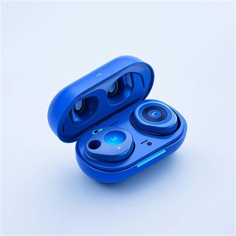 Blue Wireless Earbuds In A Charging Case With White Background