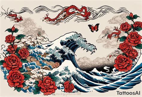 Filler Japanese Or Chinese Style Background For Traditional Chinese Dragon Hokusai Great Wave