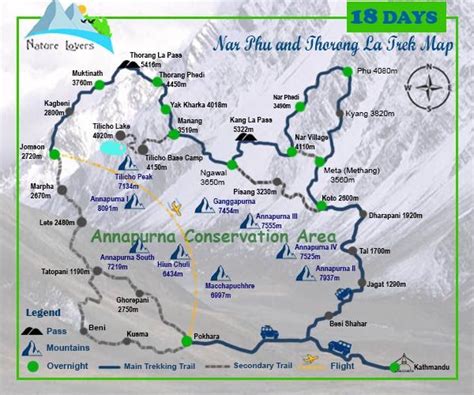 Nar Phu And Thorong La Trek Map Nepal Trekking Route Map Trek