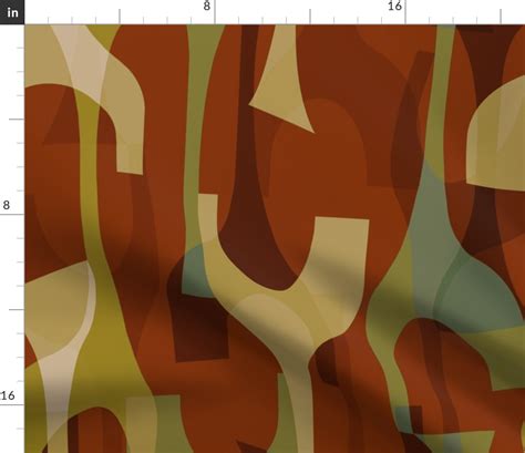Mod Shape Green Rust Fabric Spoonflower