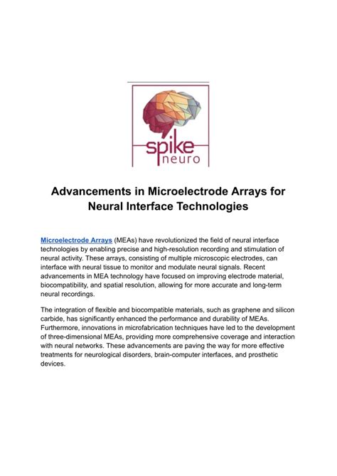 Ppt Advancements In Microelectrode Arrays For Neural Interface