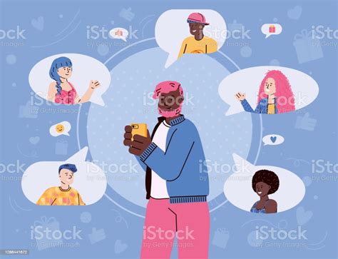 프로그램과 함께 전화 화면에 모바일 응용 프로그램은 친구에게 벡터 일러스트를 참조 개념에 대한 스톡 벡터 아트 및 기타 이미지 개념 고객 공유 개념 Istock