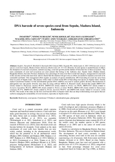 Pdf Dna Barcode Of Seven Species Coral From Sepulu Madura Island