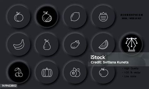 과일과 채소 세트 아이콘입니다 블루 베리 적절한 영양 수박 레몬 바나나 사과 라즈베리 체리 가지 호박 복숭아 오렌지 자연 개념