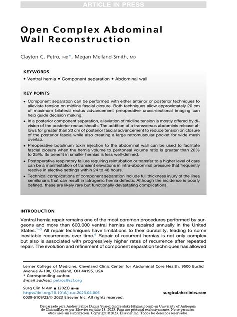 Open Complex Abdominal Wall Reconstruction Pdf Abdomen Intensive