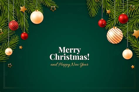 Gradient Background For Christmas Season Celebration With Ornaments And Fir Tree Free Vector