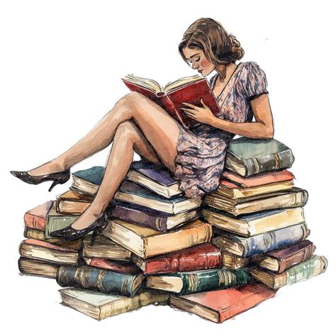Reading Woman Png Clipart 12x Girl On Book Stack Clip Art Set