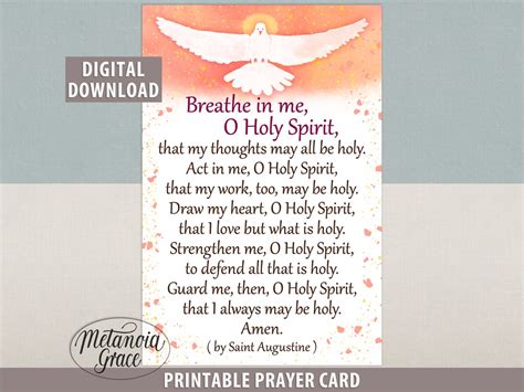 Breathe In Me O Holy Spirit Saint Augustine Prayer Printable Holy