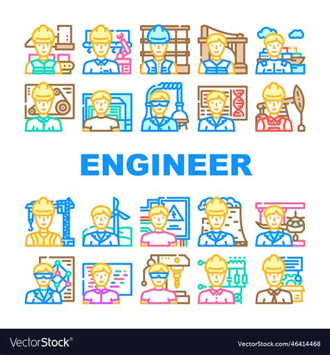 Engineer Worker Man Construction Icons Set Vector Image