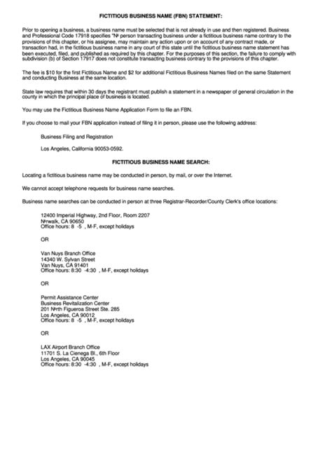 Fictitious Business Name Fbn Statement Form Printable Pdf Download