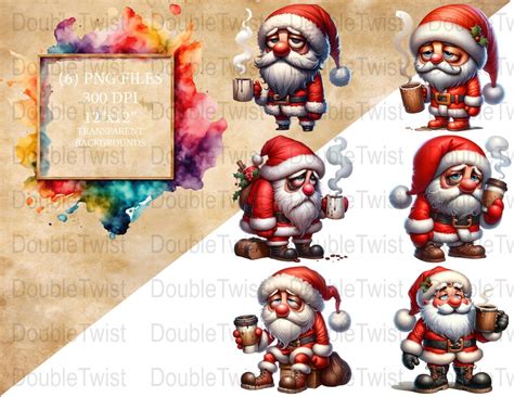 Tired Santa Clipart Funny Xmas Christmas Holiday Winter Clipart
