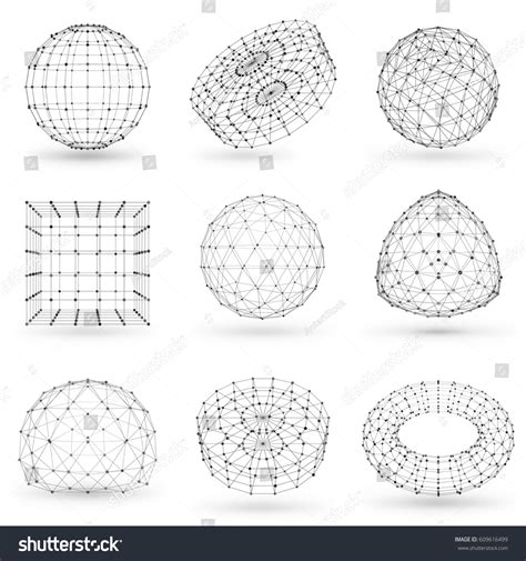 Set Wireframe Polygonal Elements Abstract Geometric Stock Vector