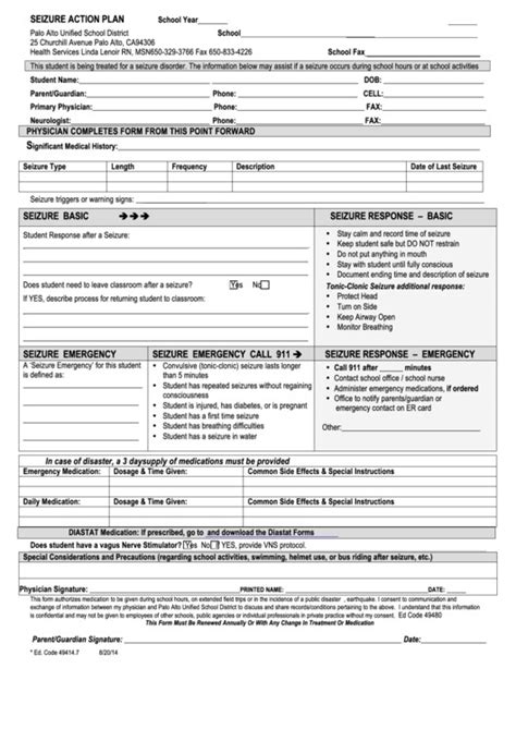 Seizure Action Plan Template