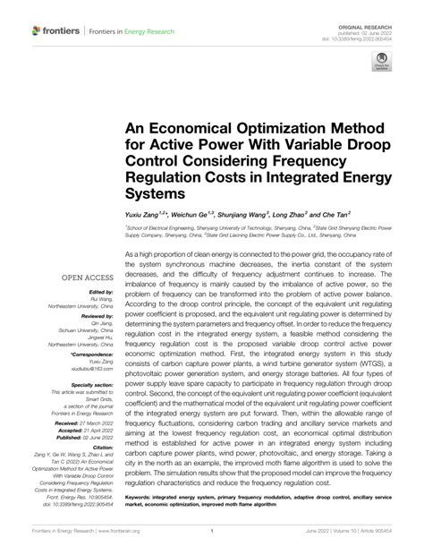 Pdf An Economical Optimization Method For Active Power With Variable Droop Control Considering