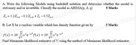 Solved A ﻿write The Following Models Using Backshift