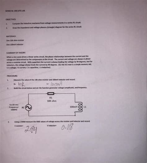 Solved SERIES RL CIRCUITS LAB OBJECTIVES Compute The Chegg