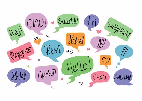 Short Phrases In Different Languages Greetings Information Forms Speech Bubbles World Hello