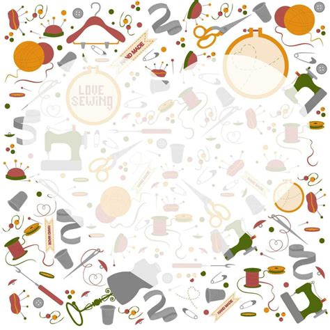 Frame With Sewing Accessories Vector Template With Drawn Colorful