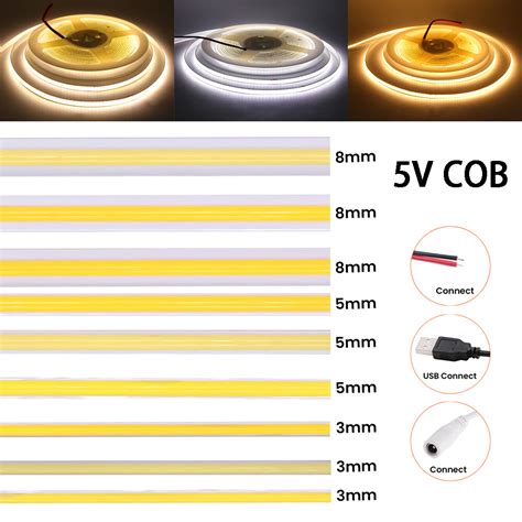 320 Led Cob Strip Lights 5v 12v 24v 3mm 5mm 8mm Flexible Tape Rope
