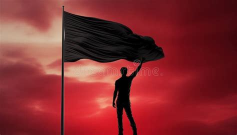 Flag Bearer 3d Render Portrays Male Silhouette Waving Flag Symbolizing Pride Stock