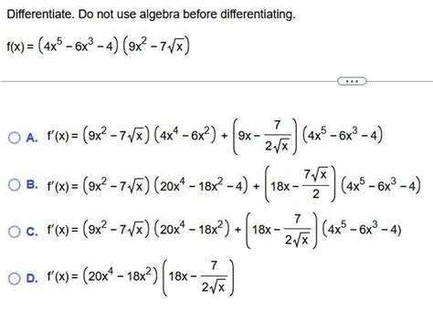 Solved Differentiate Do Not Use Algebra Before