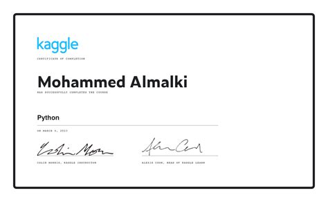 Mohammed Almalki Completed The Python Course On Kaggle