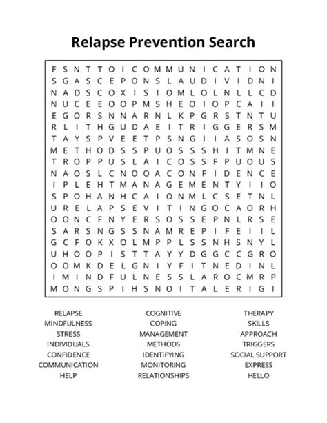 Relapse Prevention Search Word Search