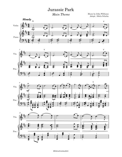 Jurassic Park Theme John Williams Sheet Music For Piano Violin Mixed Duet
