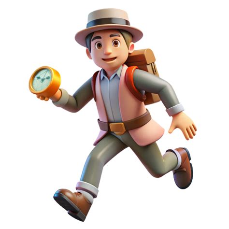3d Render Of An Adventurer Running With A Compass 55916729 Png