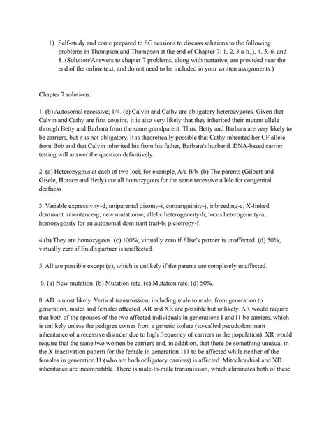 Genetics Assignment 3 Chapter 7 Solutions Self Study And Come