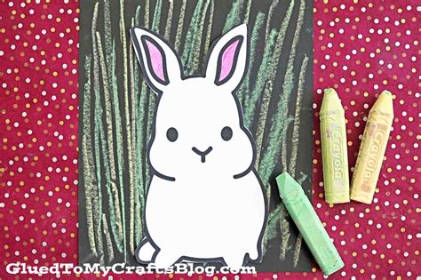 Paper And Chalk Art Bunny In Grass Craft Idea