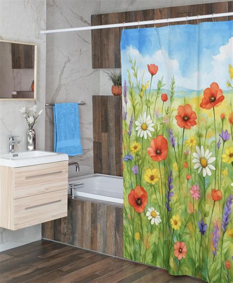 Wildflower Meadow Shower Curtain Vibrant Floral Botanical Bathroom
