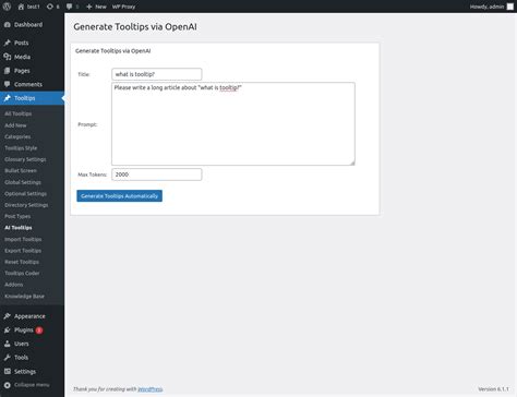 Generate Tooltips Via Openai Settings Panel For Ai Tooltips Wordpress Tooltips Plugin