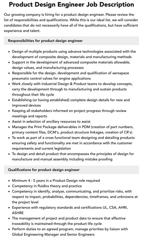 Product Design Engineer Job Description Velvet Jobs