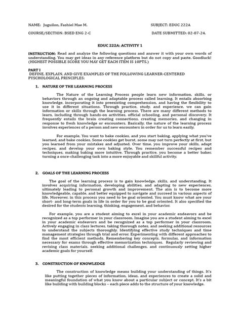 Educ 222a 1st Activity Pdf Learning Thought