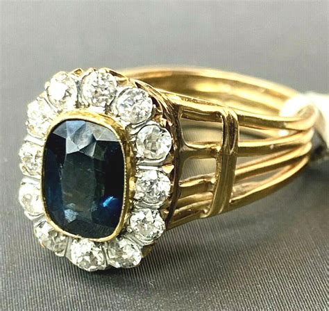 Vintage Sapphire Diamond Antique Ring 14k Gold Estate Fine Jewelry Size