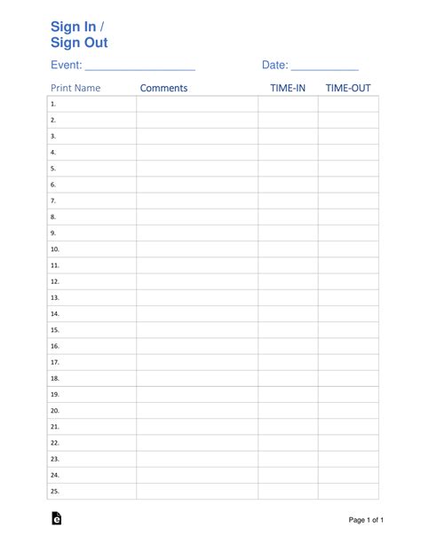 Daily Sign Off Sheet Template