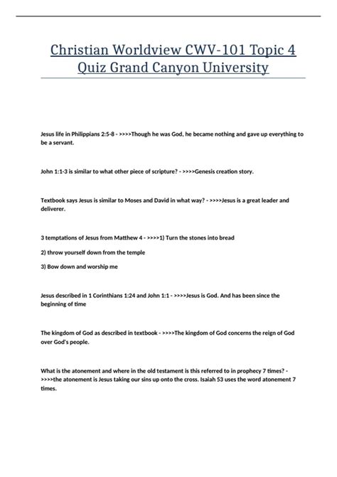 Christian Worldview Cwv 101 Topic 4 Quiz Grand Canyon University Cwv 101 Stuvia Us