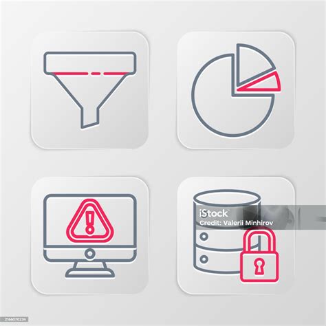 Set Line Server Security With Lock Monitor Exclamation Mark Pie Chart Infographic And Sales