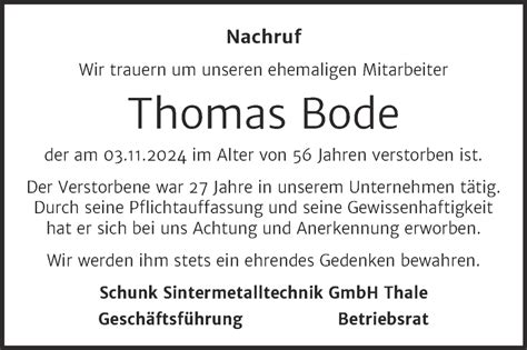 Traueranzeigen Von Thomas Bode Abschied Nehmen De