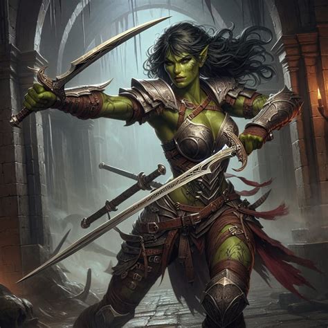 Elegant Double Swords Half Orc Warrior Dnd 5e Scene Ai Art