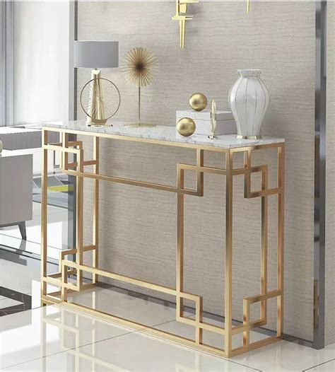 Home Furniture Living Room Rectangle Side Tables Gold Legs Marble Top